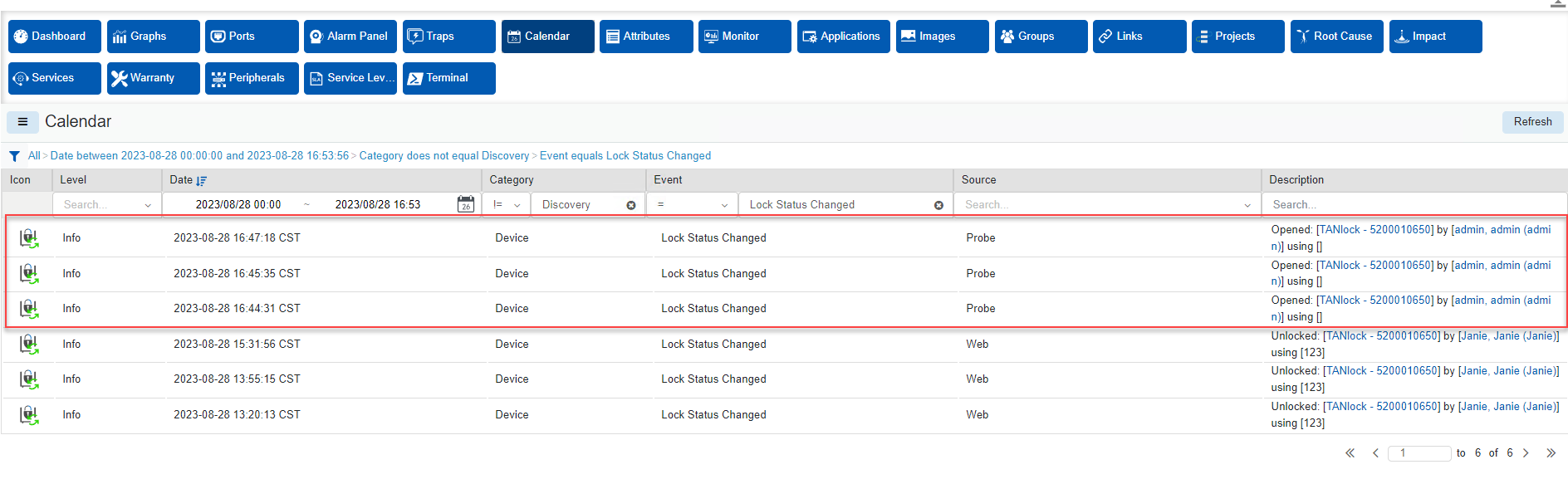 Rack Lock Summary Report