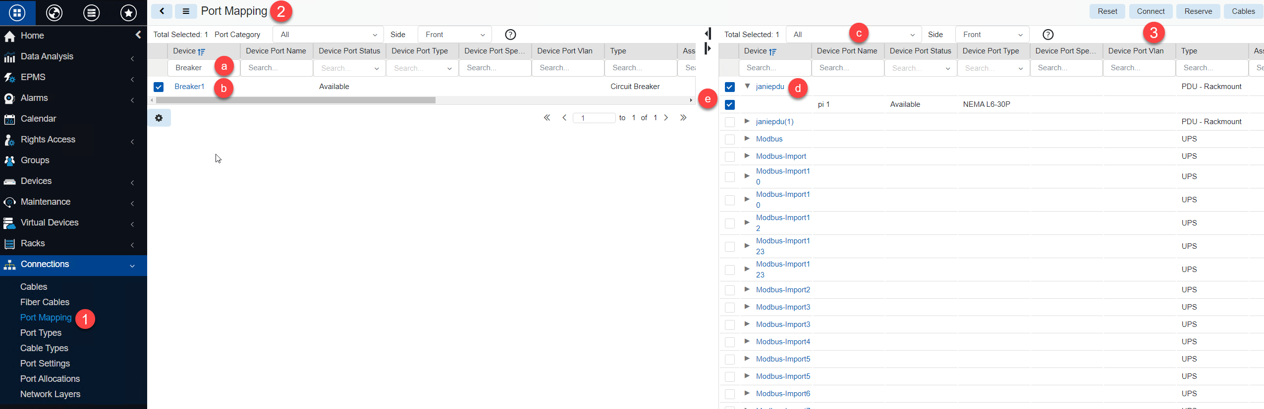 How to connect to breakers in Port Mapping?