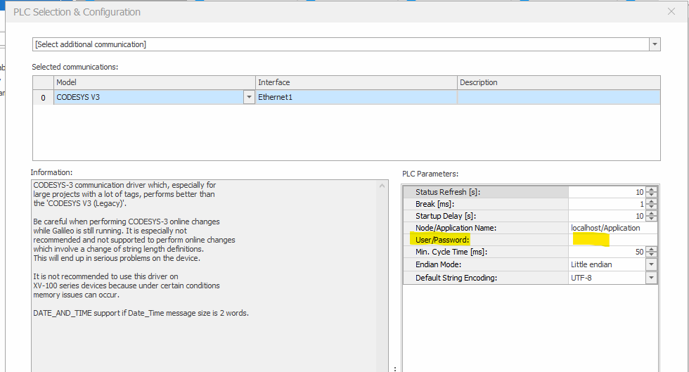 Galileo/CODESYS communication: After activating user management ...